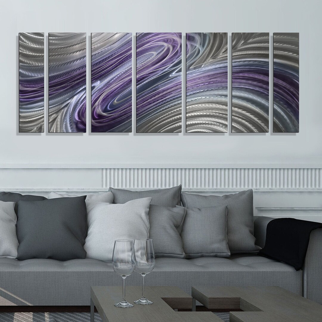 Silver & Purple Metal Wall Art Multi Panel Wall Art Abstract - Etsy