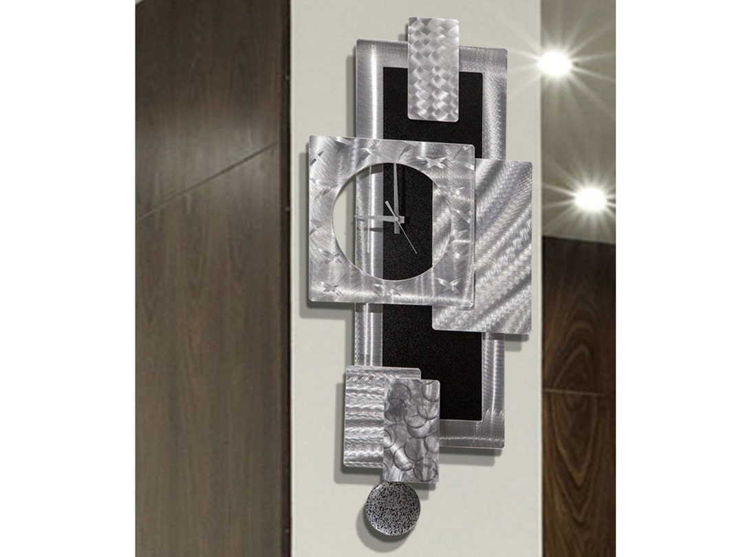 Large Metal Wall Clock Abstract Functional Art Pendulum Clock Modern ...