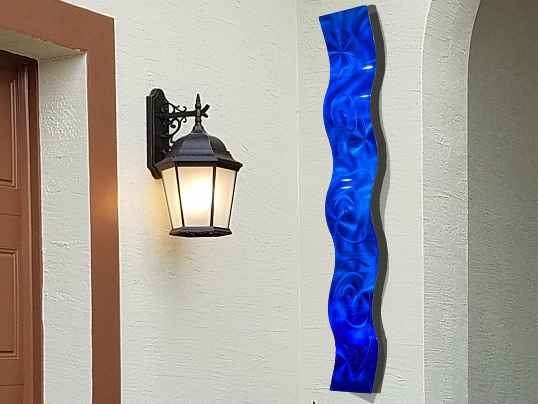 Abstract Metal Wall Art Blue Wave, Modern Metal Art 3D Wall Sculpture ...