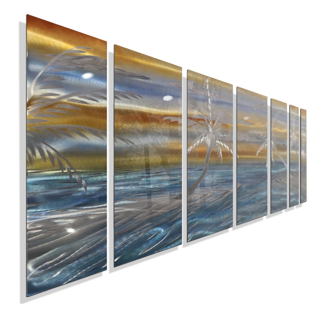 Metal Wall Art, Multi Panel Wall Art, Beach Abstract Painting, Large ...