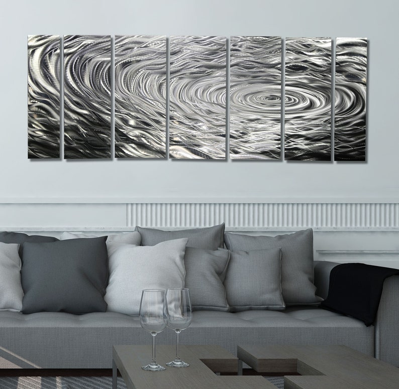 Large Silver Modern Metal Wall Art Contemporary Home & Office - Etsy UK