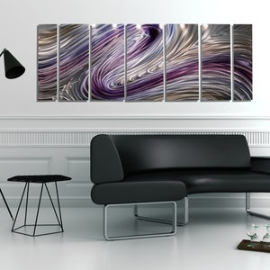 Silver & Purple Metal Wall Art, Multi Panel Wall Art, Abstract Painting ...