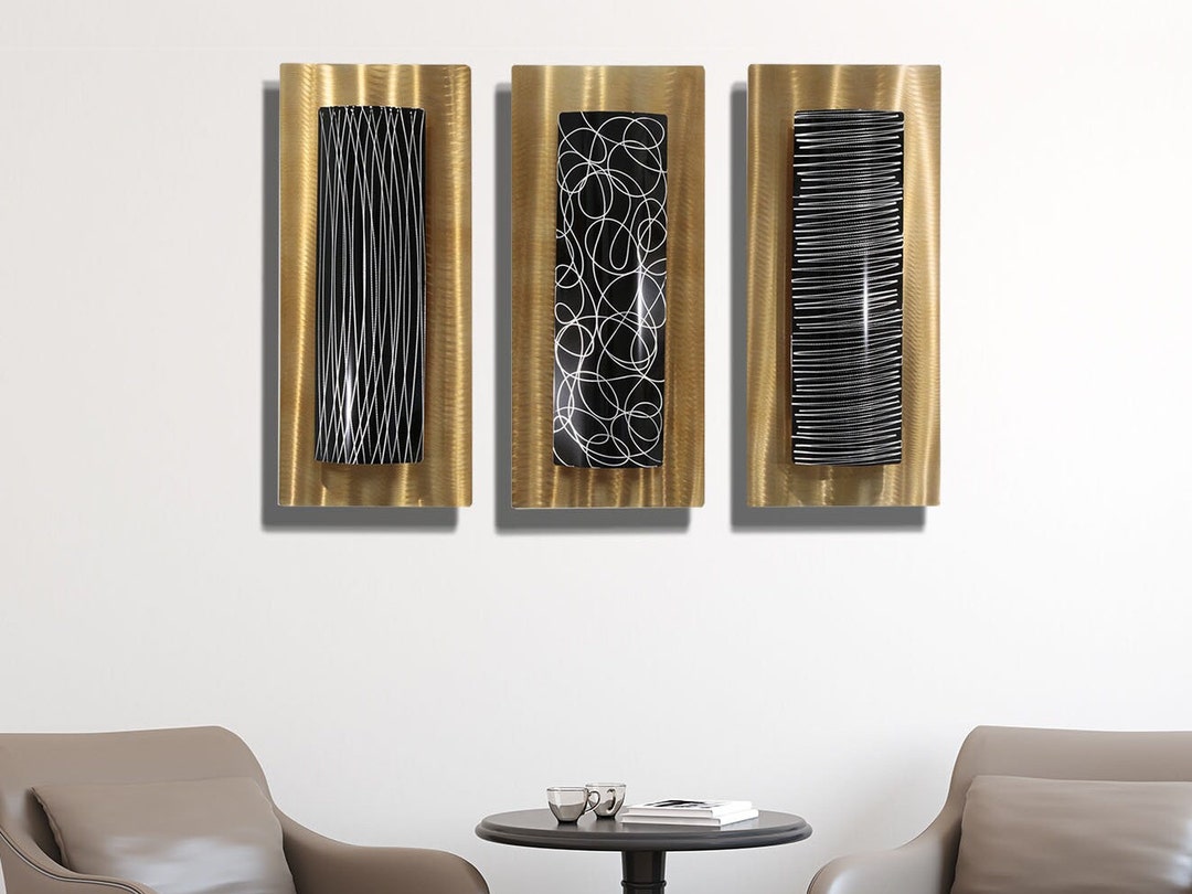 Gold Black Metal Wall Art, Multi Panel Wall Art, Abstract Painting ...