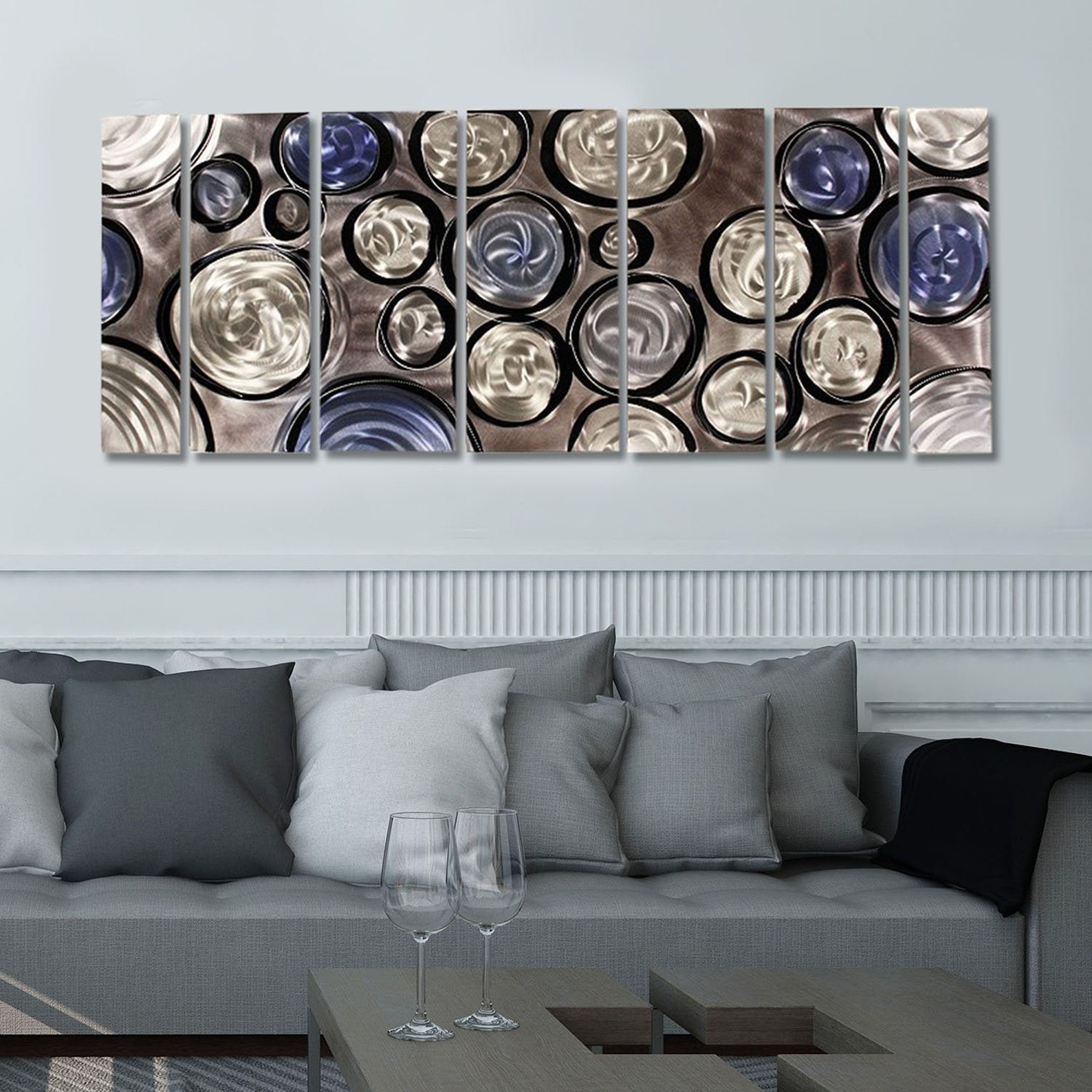Silver & Blue Metal Wall Art Multi Panel Wall Art Abstract - Etsy