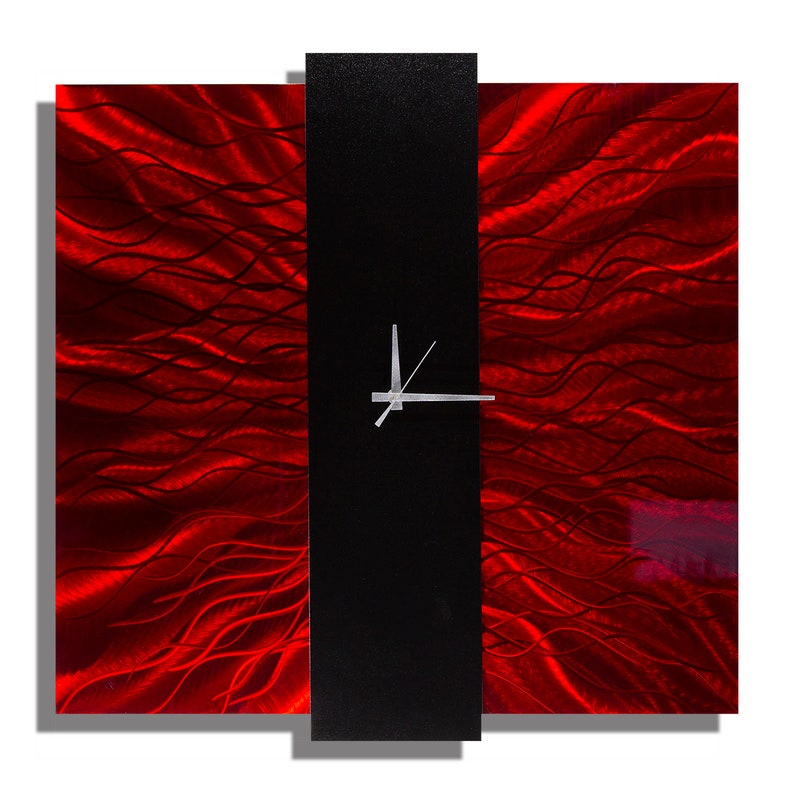 Red & Black Metal Wall Clock Abstract Functional Art - Etsy