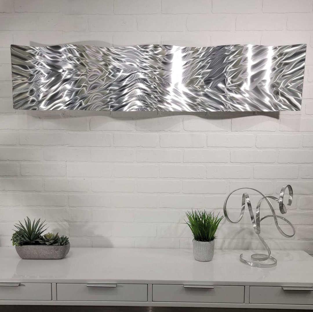 Silver Metal Wall Art, Indoor Art, Modern Metal Art Abstract 3D Wall ...