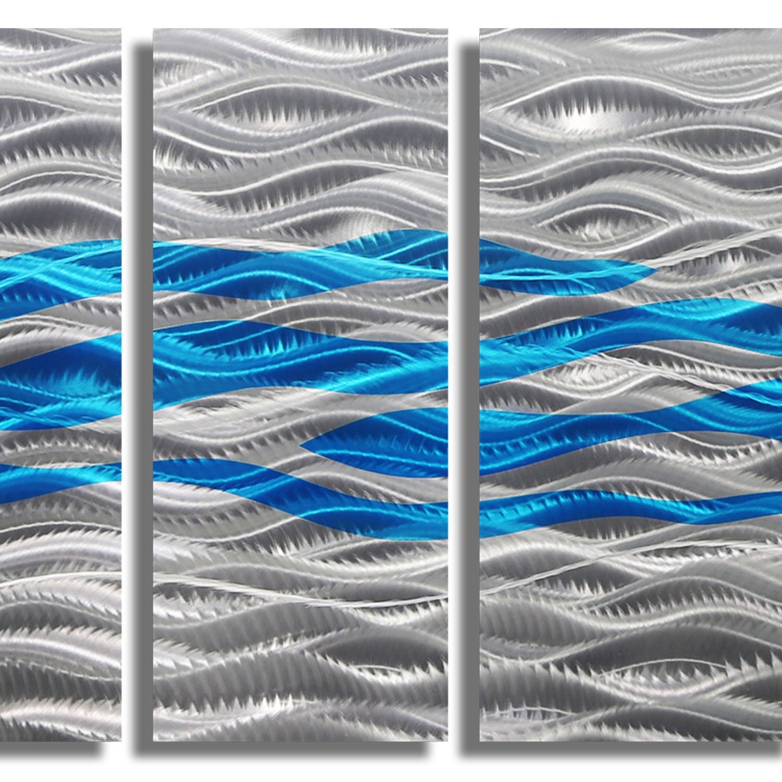Silver & Blue Metal Wall Art Multi Panel Wall Art Abstract - Etsy