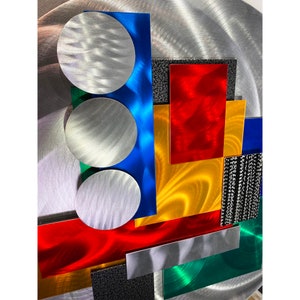 Multi-color & Silver 3D Abstract Metal Wall Sculpture 21 Round Modern ...
