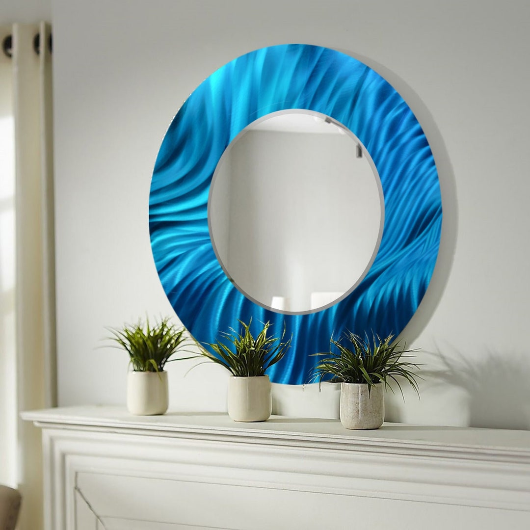 Wave Mirror for Wall, Blue Wave Mirror Wall Decor, 21 Size Indoor Metal ...