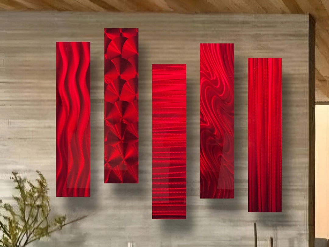 Red Metal Wall Art Multi Panel Wall Art Home Decor Set of 5 Abstract ...