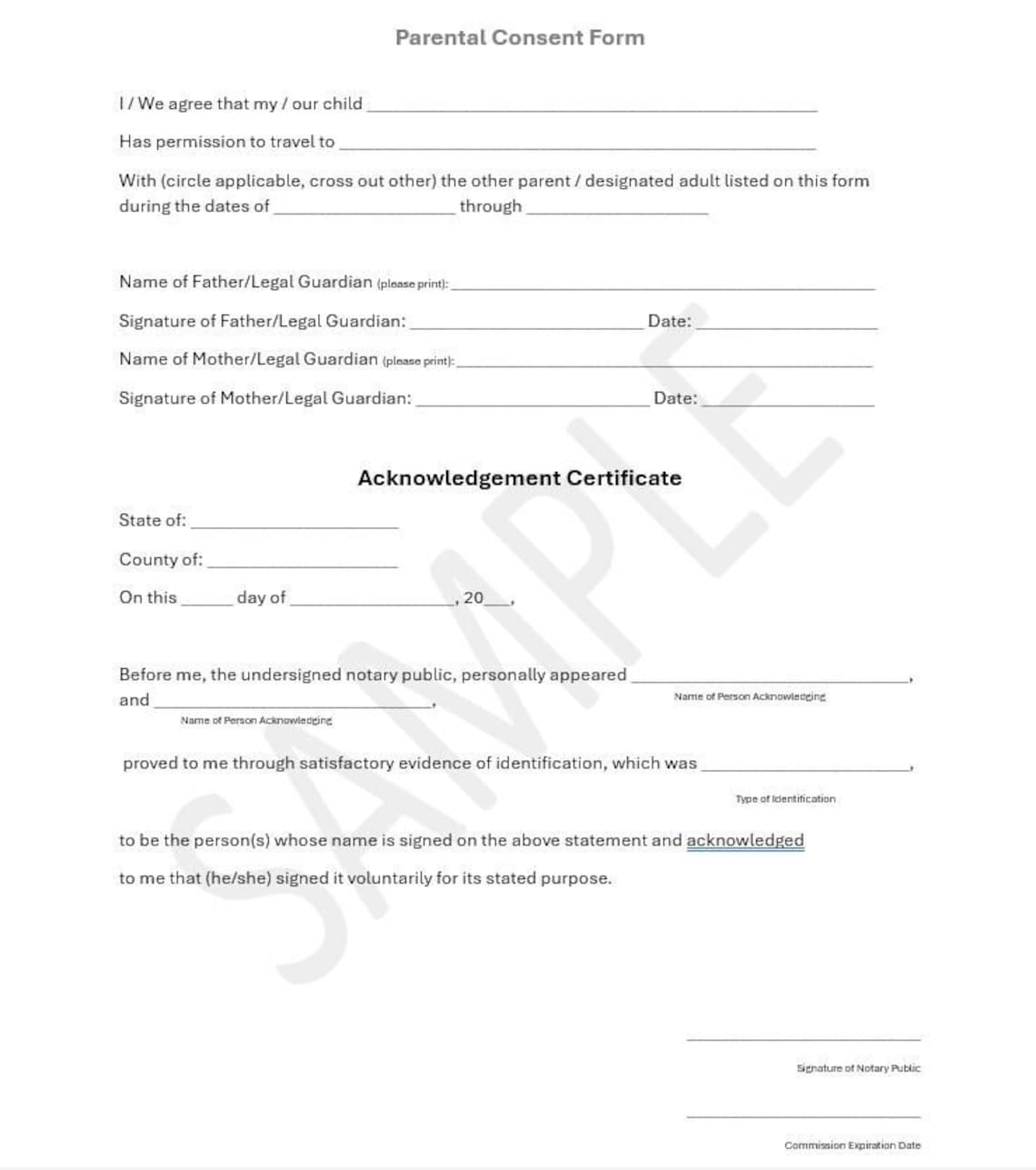 Notary Public - Parental Consent Form - Etsy