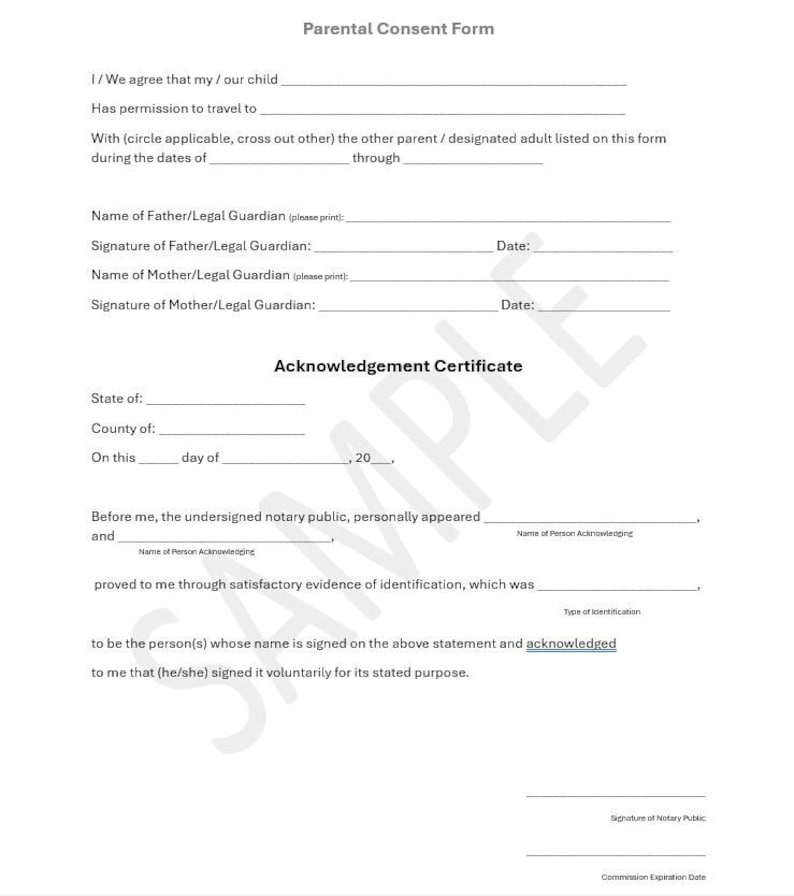 Notary Public - Parental Consent Form - Etsy