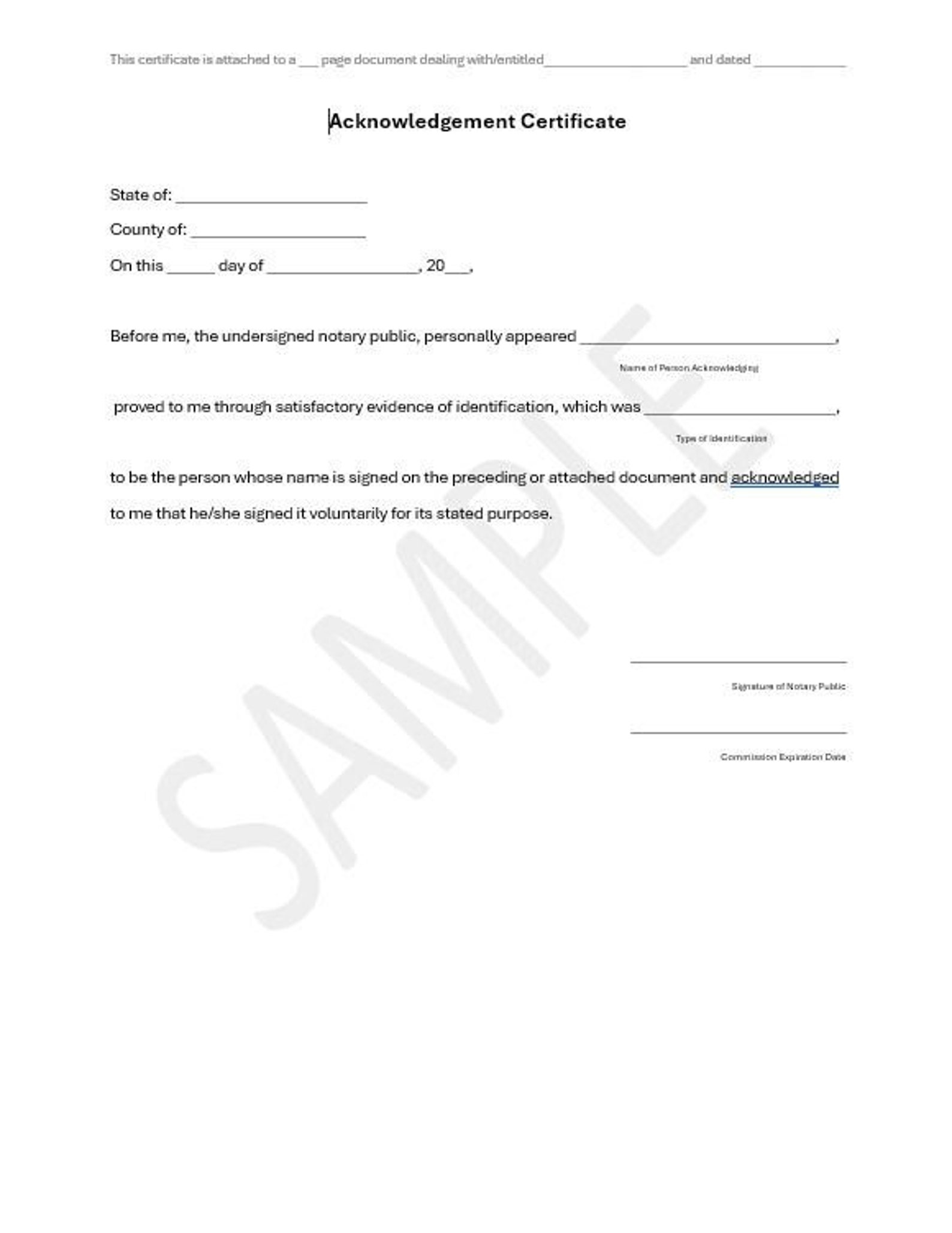Notary Public Acknowledgement Certificate - Etsy