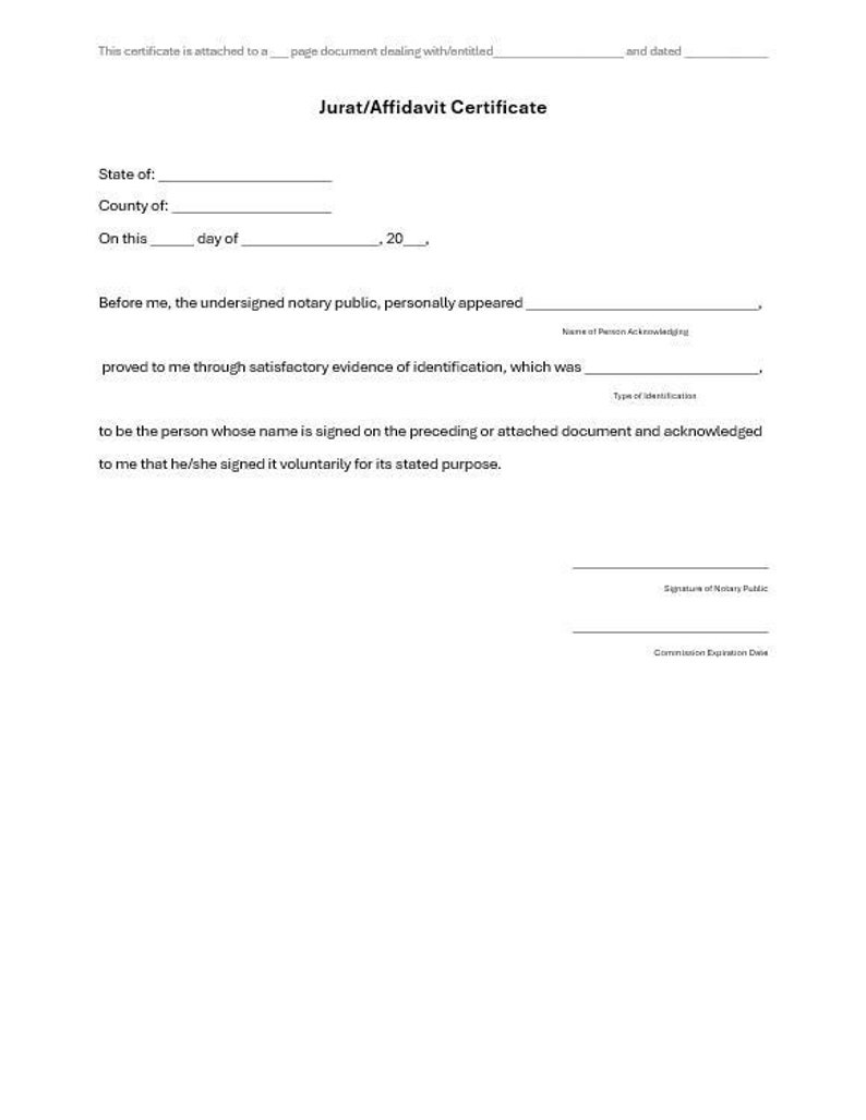 Notary Jurat/affidavit Acknowledgement Form - Etsy