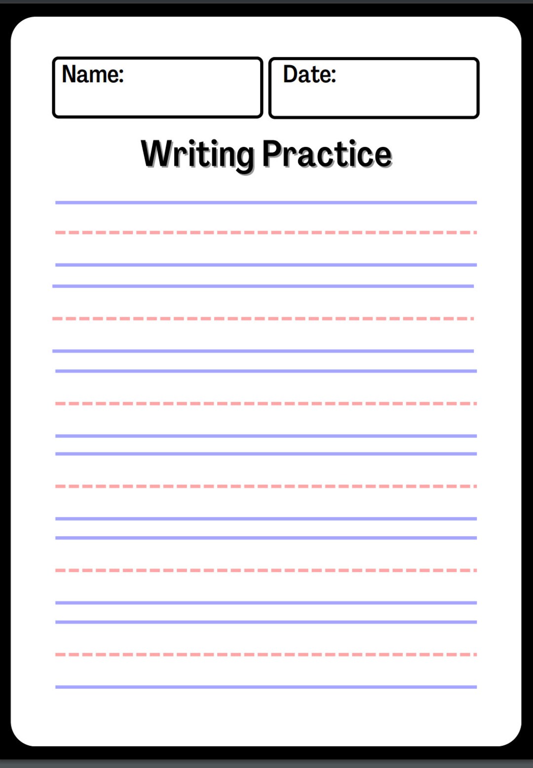 Writing Practice Worksheet - Etsy