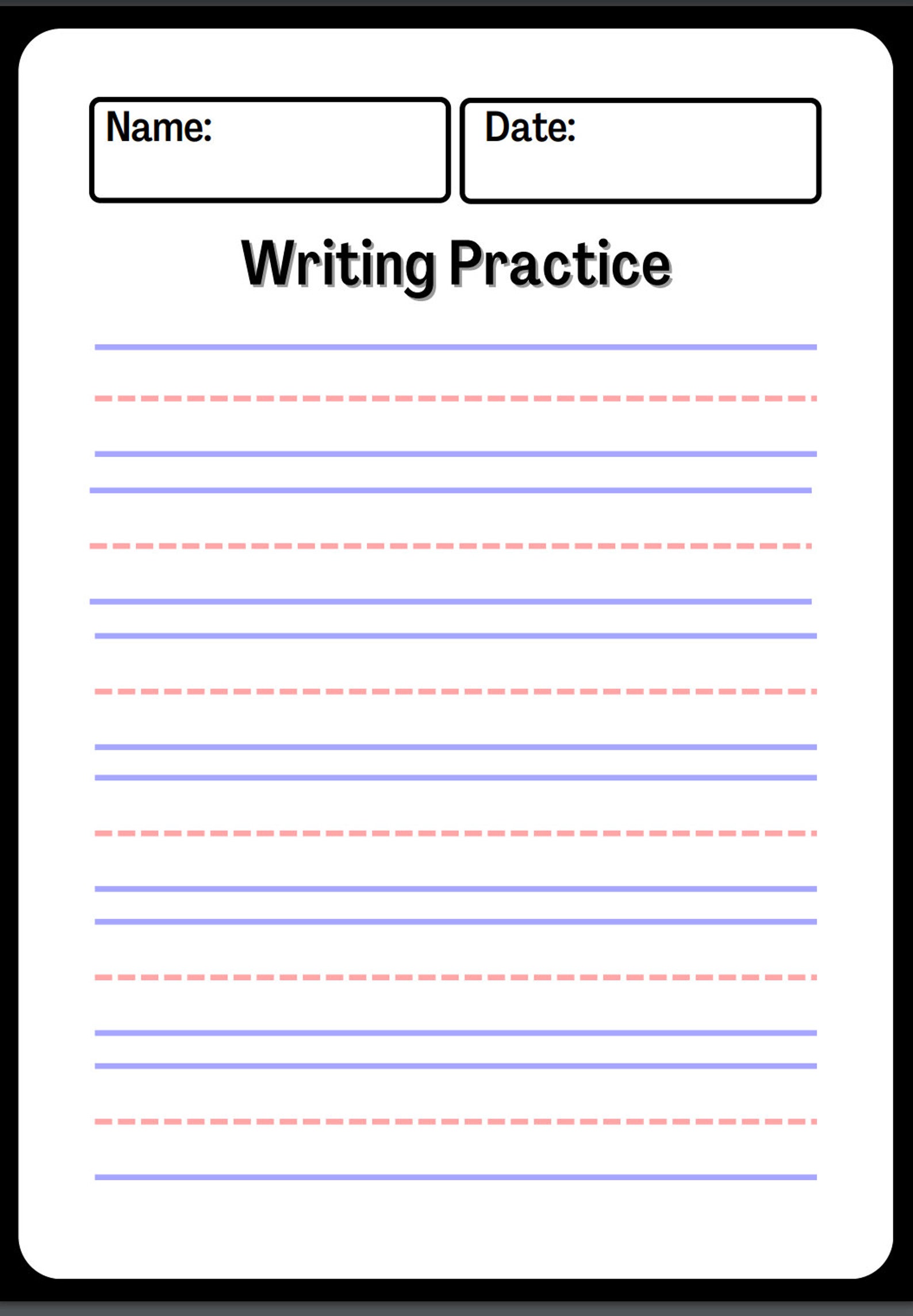 Writing Practice Worksheet - Etsy
