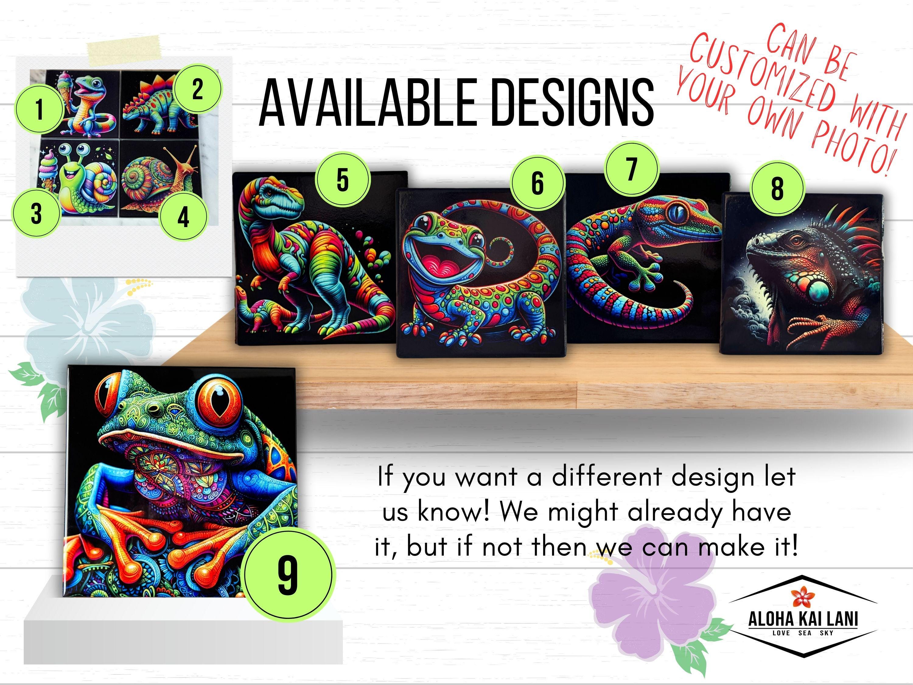 Neon Reptiles Dinosaurs Lizards Geckos Tile Ceramic Glass Coasters Home ...