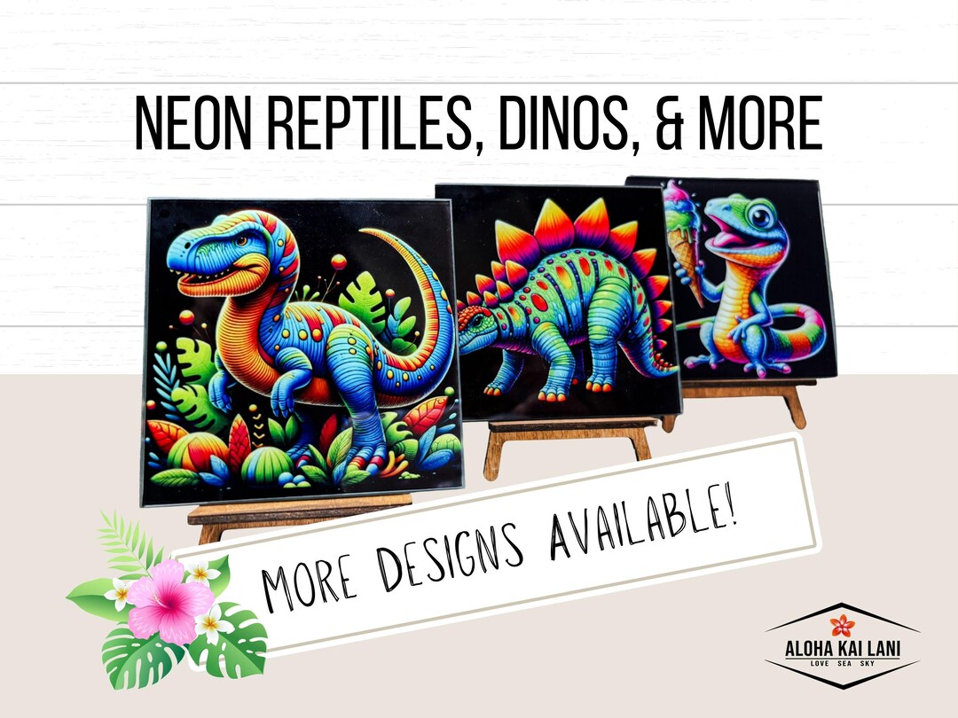 Neon Reptiles Dinosaurs Lizards Geckos Tile Ceramic Glass Coasters Home ...