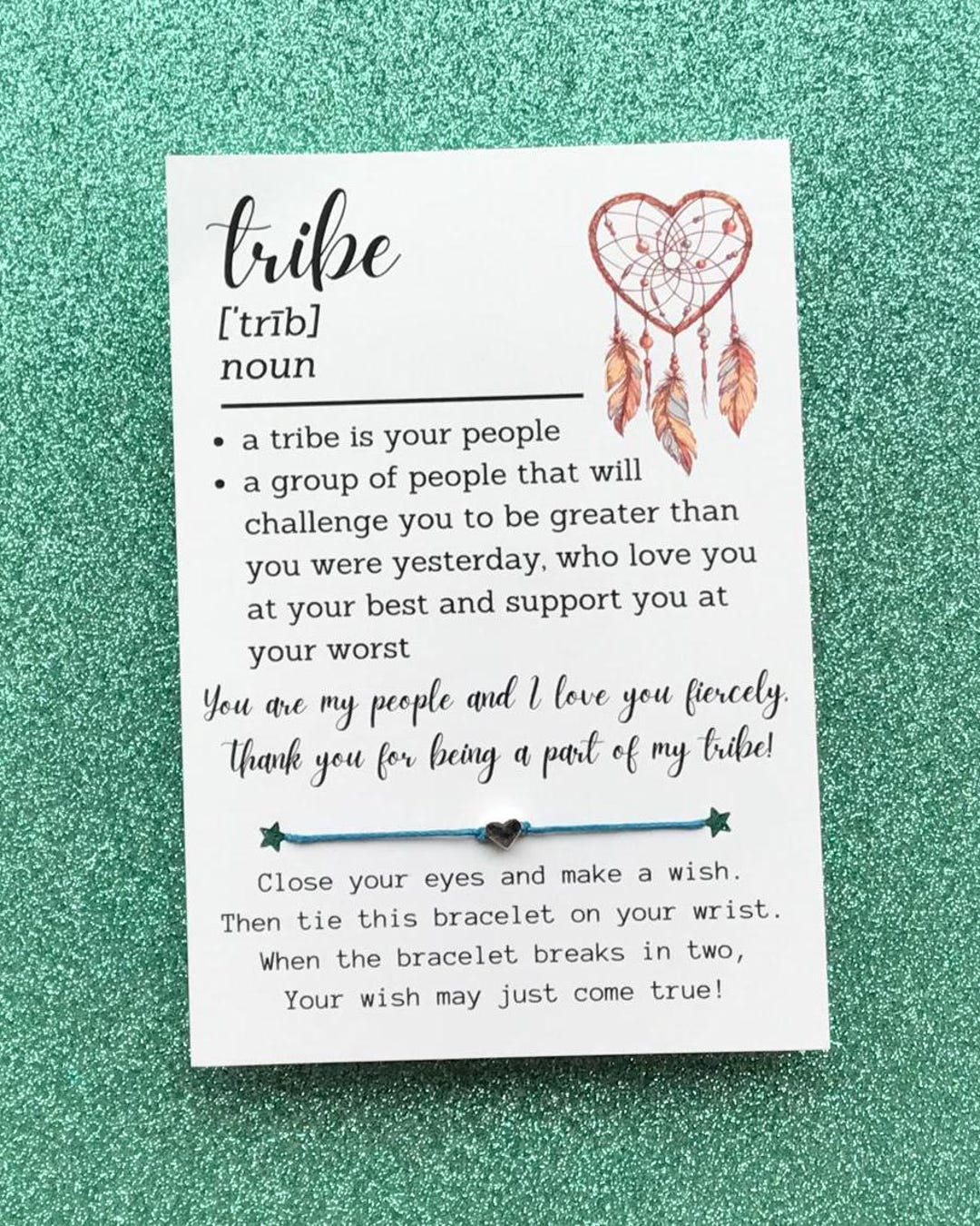 Tribe Definition Card, Friendship Wish Bracelet, Girls Weekend Gift ...