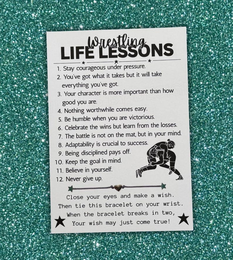 Girls Wrestling LIFE LESSONS Card, Wish Bracelet, Girls Wrestling Gift ...