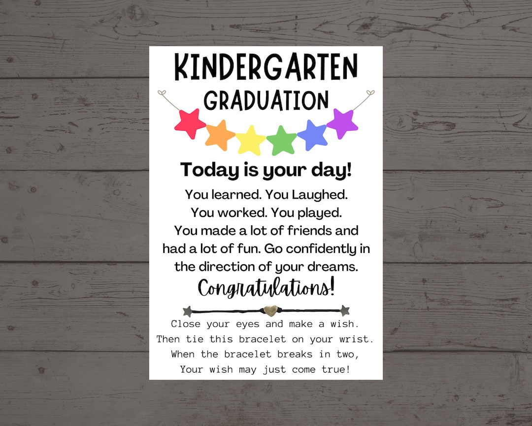 Kindergarten Graduation Card Stars, Wish Bracelet, Gift for ...