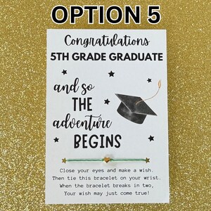 5th Grade Graduation Card, Wish Bracelet, 5th Grade Graduate Gift, 5th ...