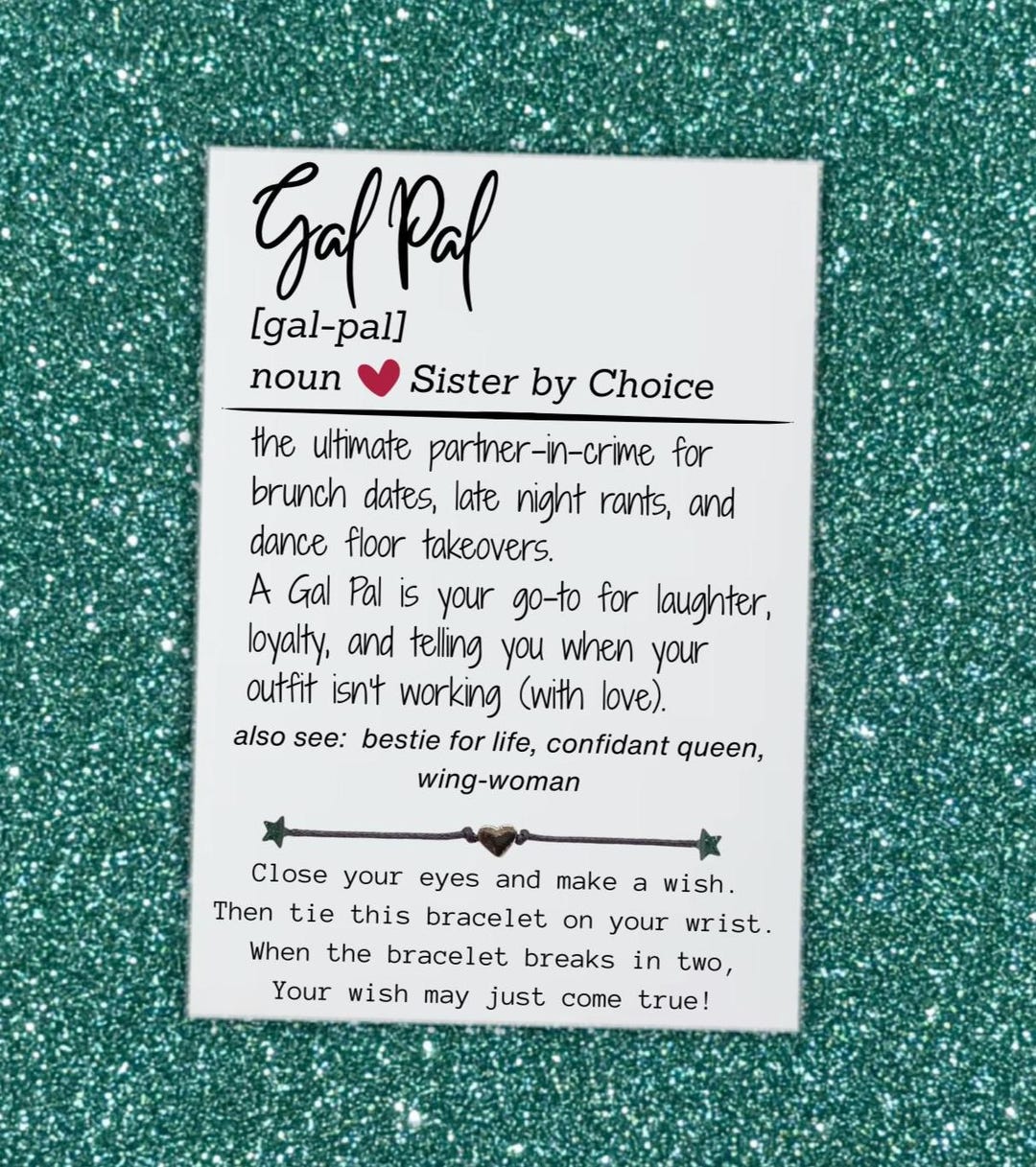 Gal Pal Definition Card, Wish Bracelet, Happy Galentine's Day Gift ...