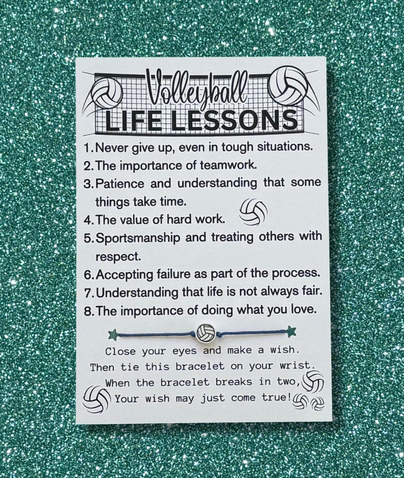 Volleyball LIFE LESSONS Card, Wish Bracelet, End of Volleyball Season ...