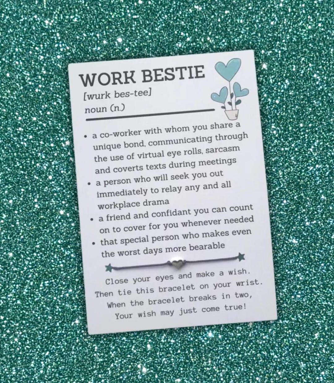 Work Bestie Definition Card, Work Bestie Wish Bracelet, Coworker Gift ...