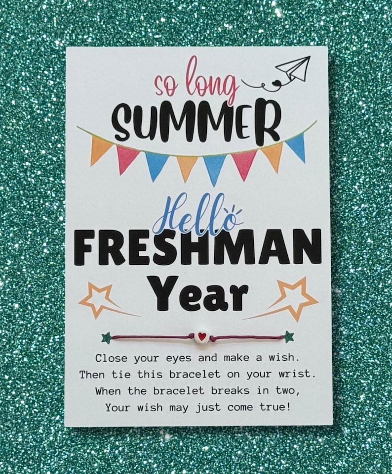 So Long SUMMER Hello FRESHMAN Year Card - Wish Bracelet, 9th Grade Gift ...