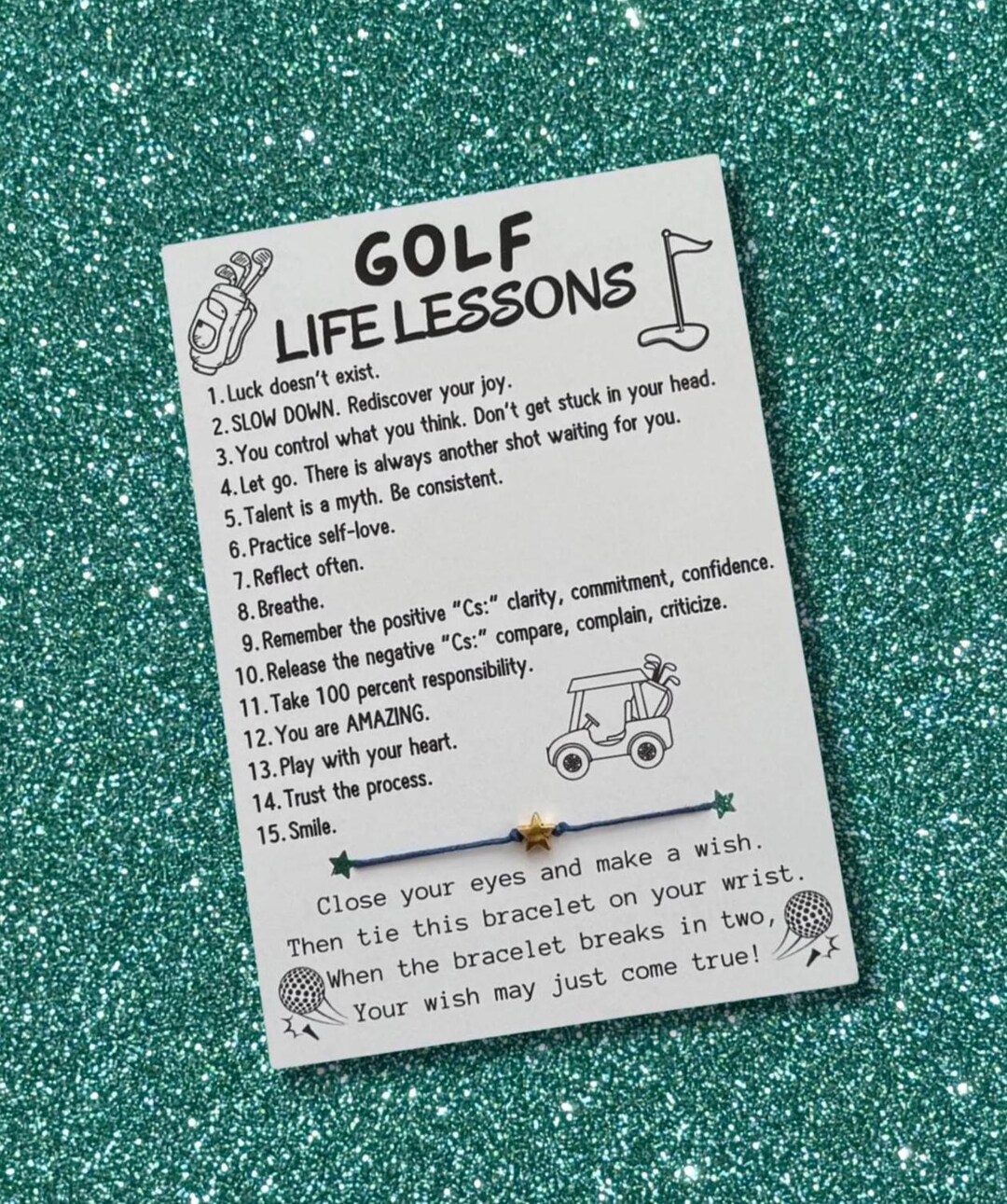 GOLF LIFE LESSONS Card, Wish Bracelet, Golf Gift, Golfing Team Player ...