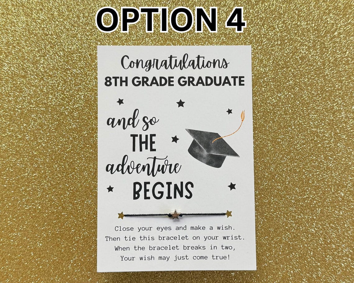 8th Grade Graduation Card, Wish Bracelet, 8th Grade Graduate Gift, 8th ...
