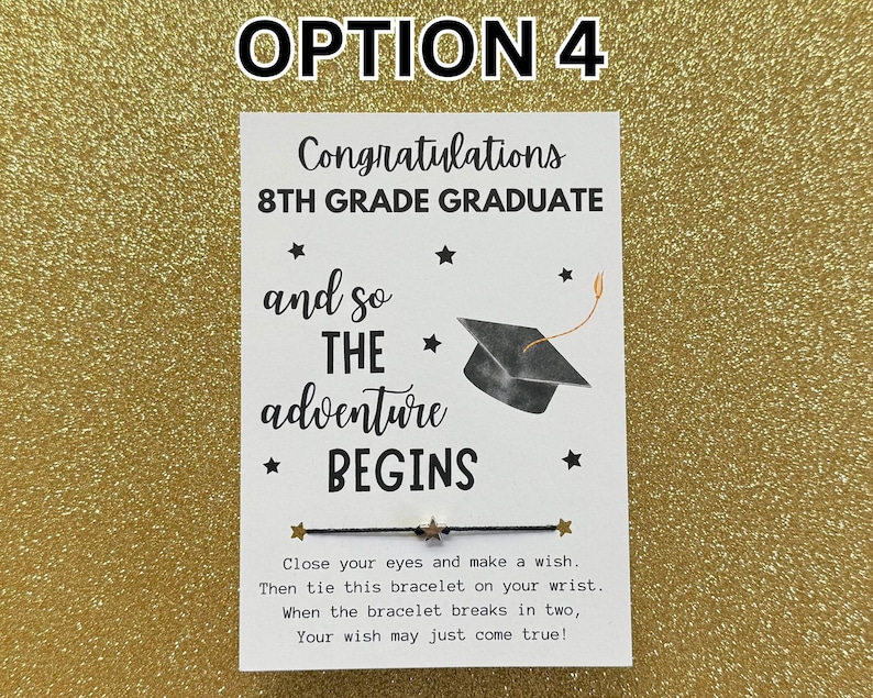 8th Grade Graduation Card, Wish Bracelet, 8th Grade Graduate Gift, 8th ...
