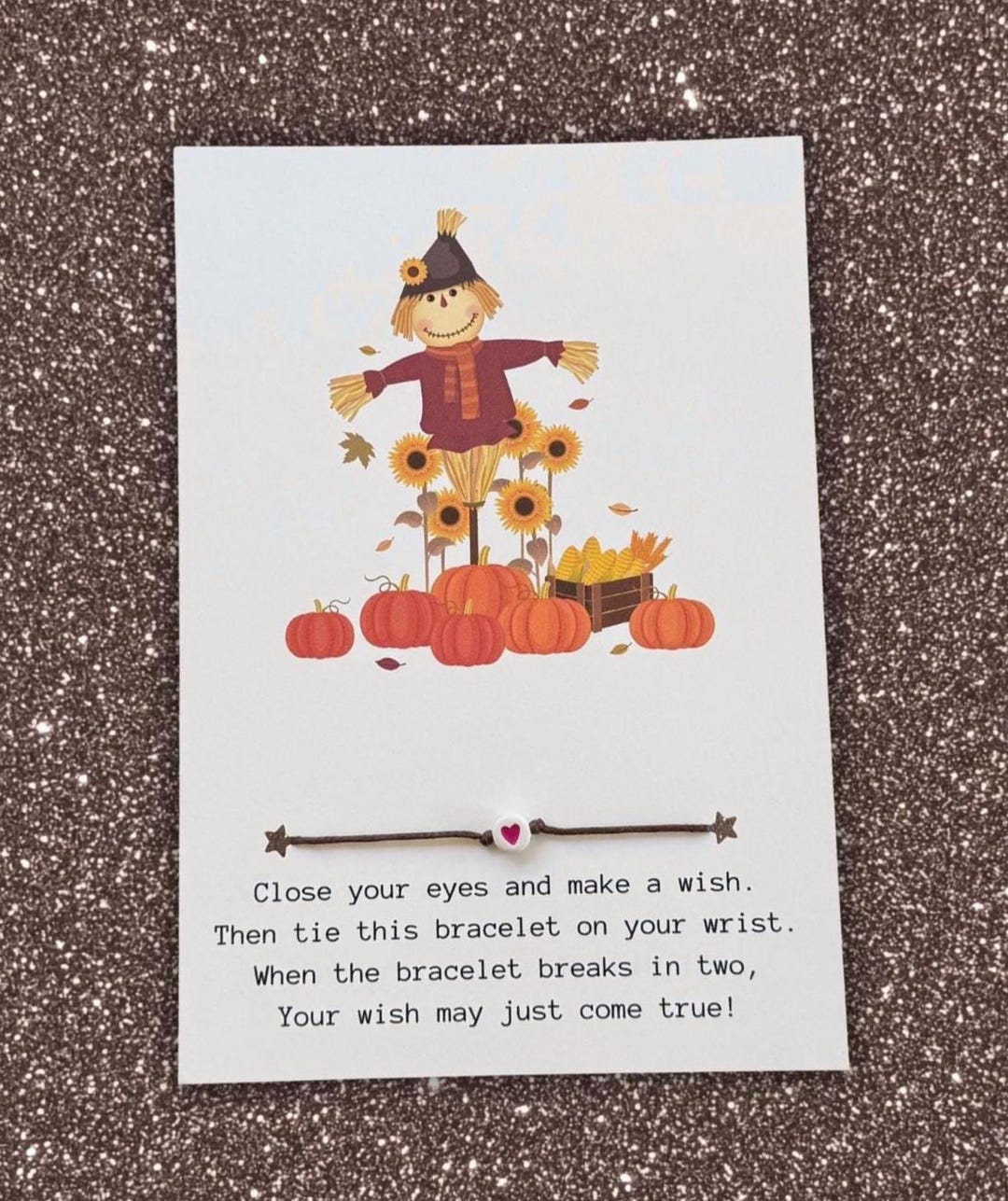 Fall Scarecrow Blank Card, Wish Bracelet, Fall Theme Card, Personalized ...