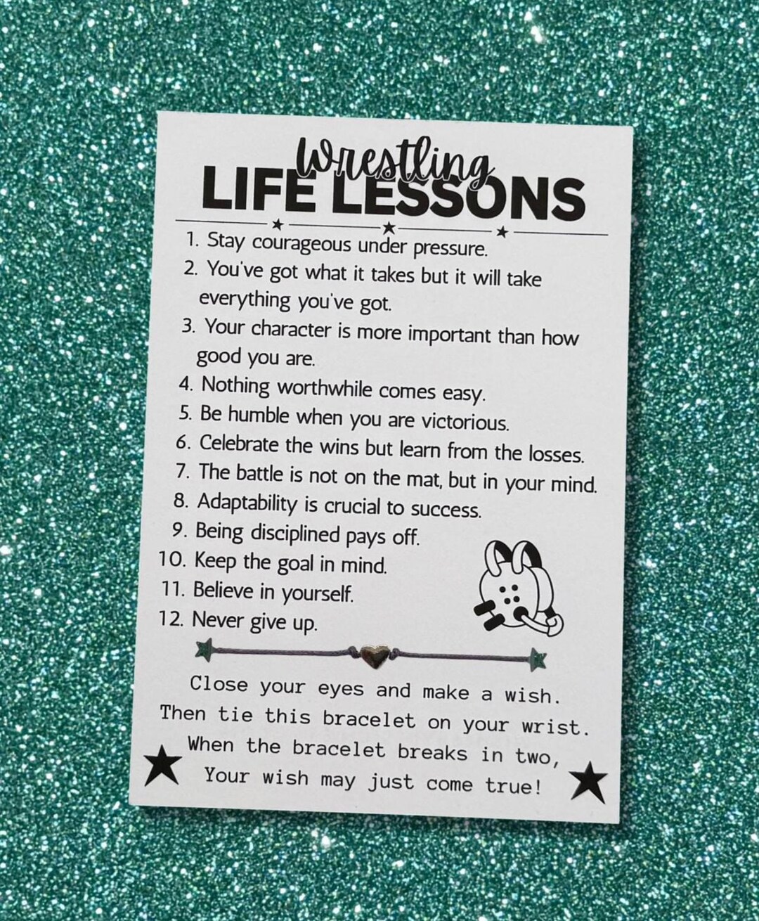 Wrestling LIFE LESSONS Card, Wish Bracelet, Wrestling, Wrestler ...