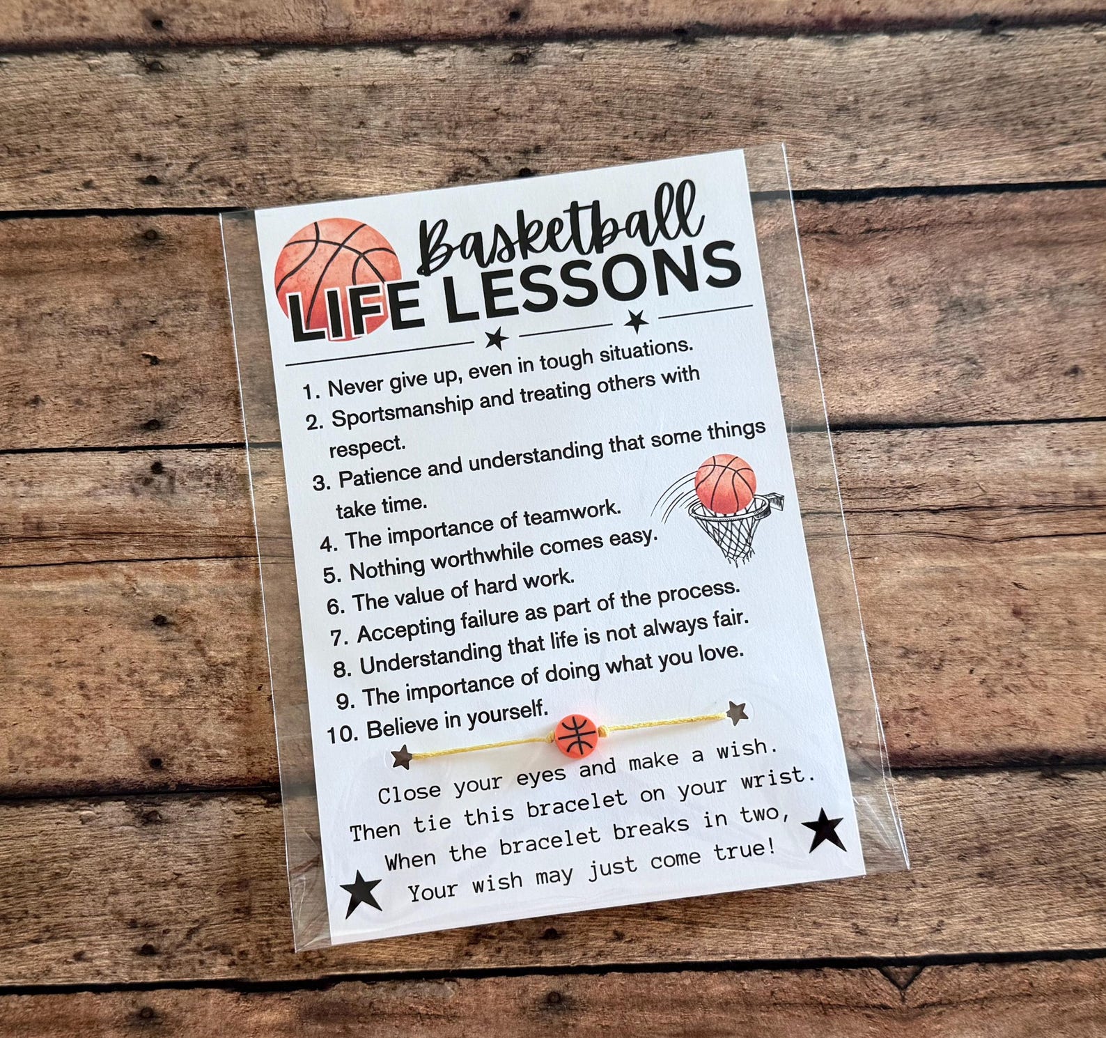 Basketball LIFE LESSONS Card, Wish Bracelet, Basketball Team Gift ...