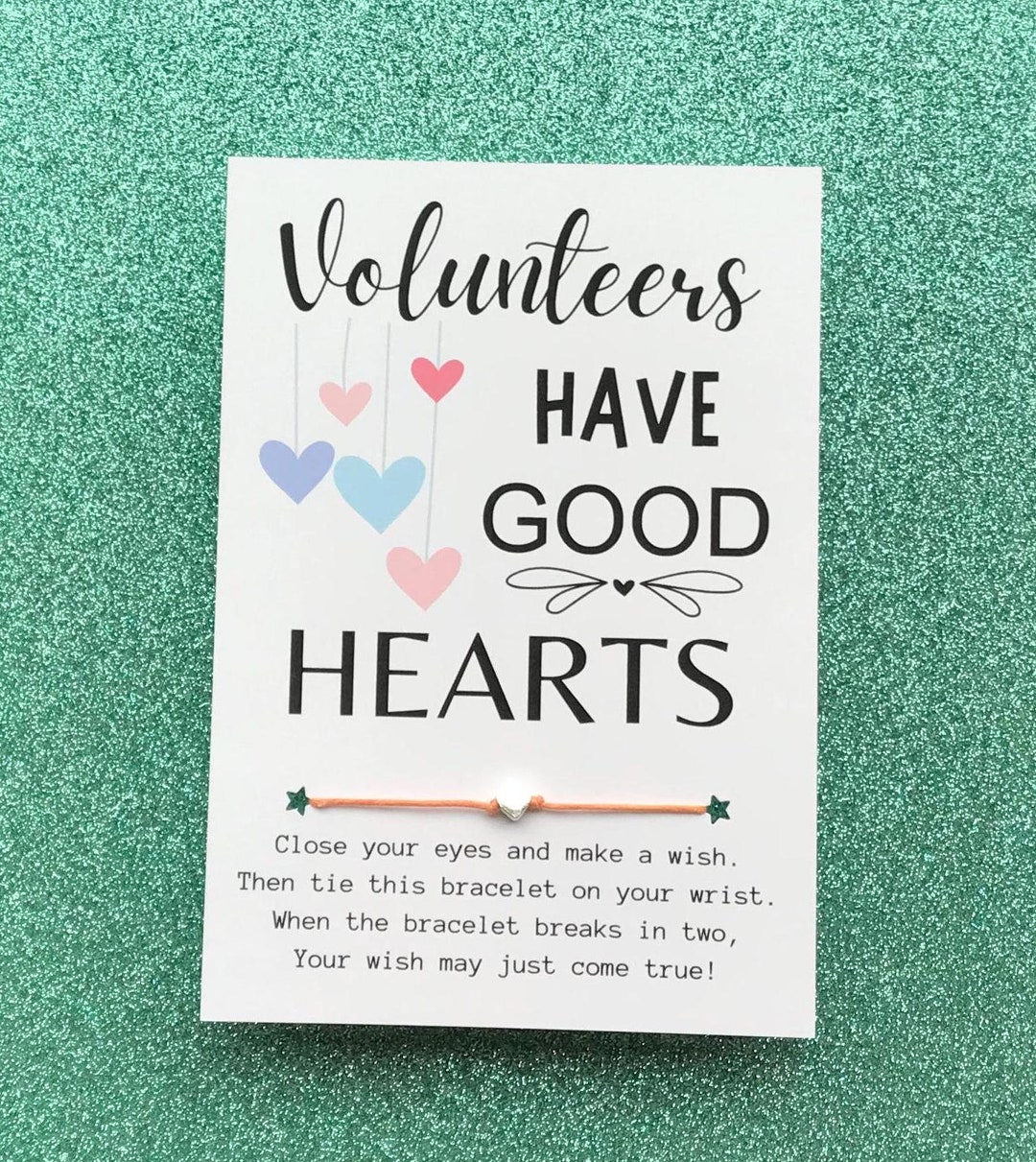 Volunteer Gift, Volunteers Have Good Hearts Card-wish Bracelet ...