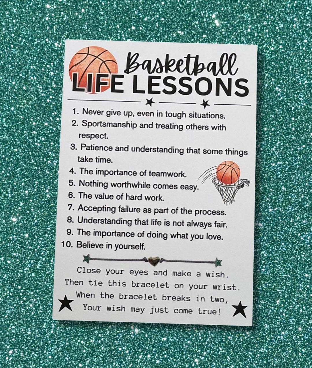 Basketball LIFE LESSONS Card, Wish Bracelet, Basketball Team Gift ...