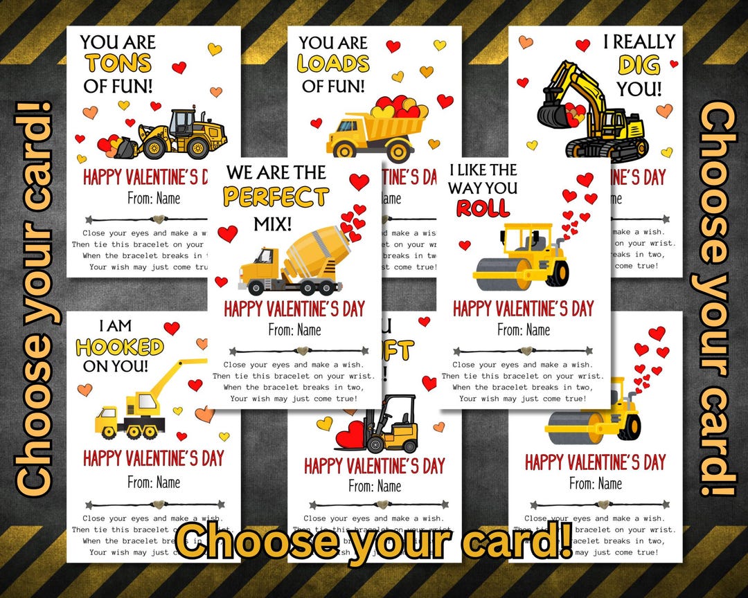 Construction Rig Valentine's Day Card, Wish Bracelet, Classroom Gift ...