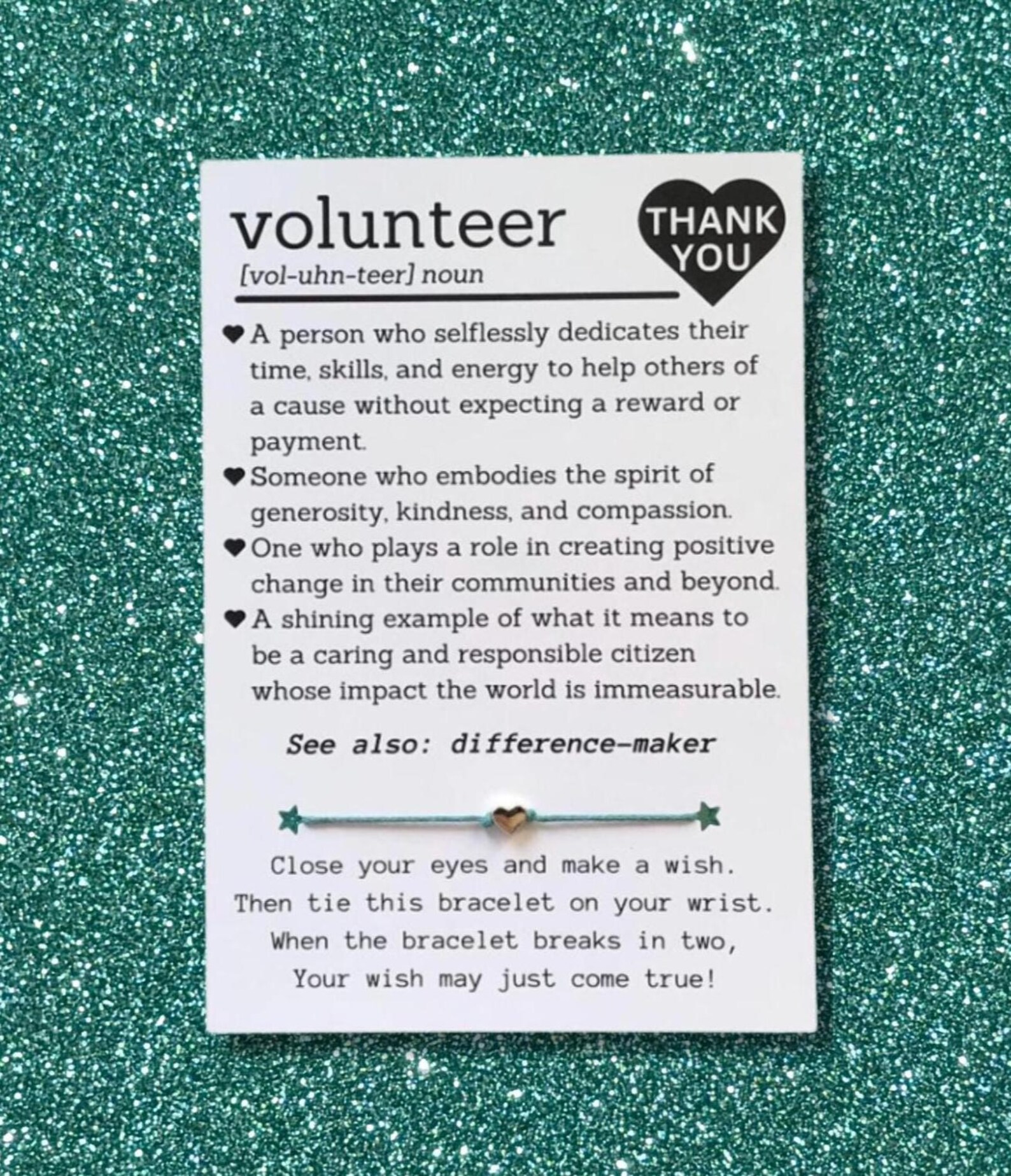 Volunteer Definition, Wish Bracelet, Gift for Volunteer, Appreciation ...