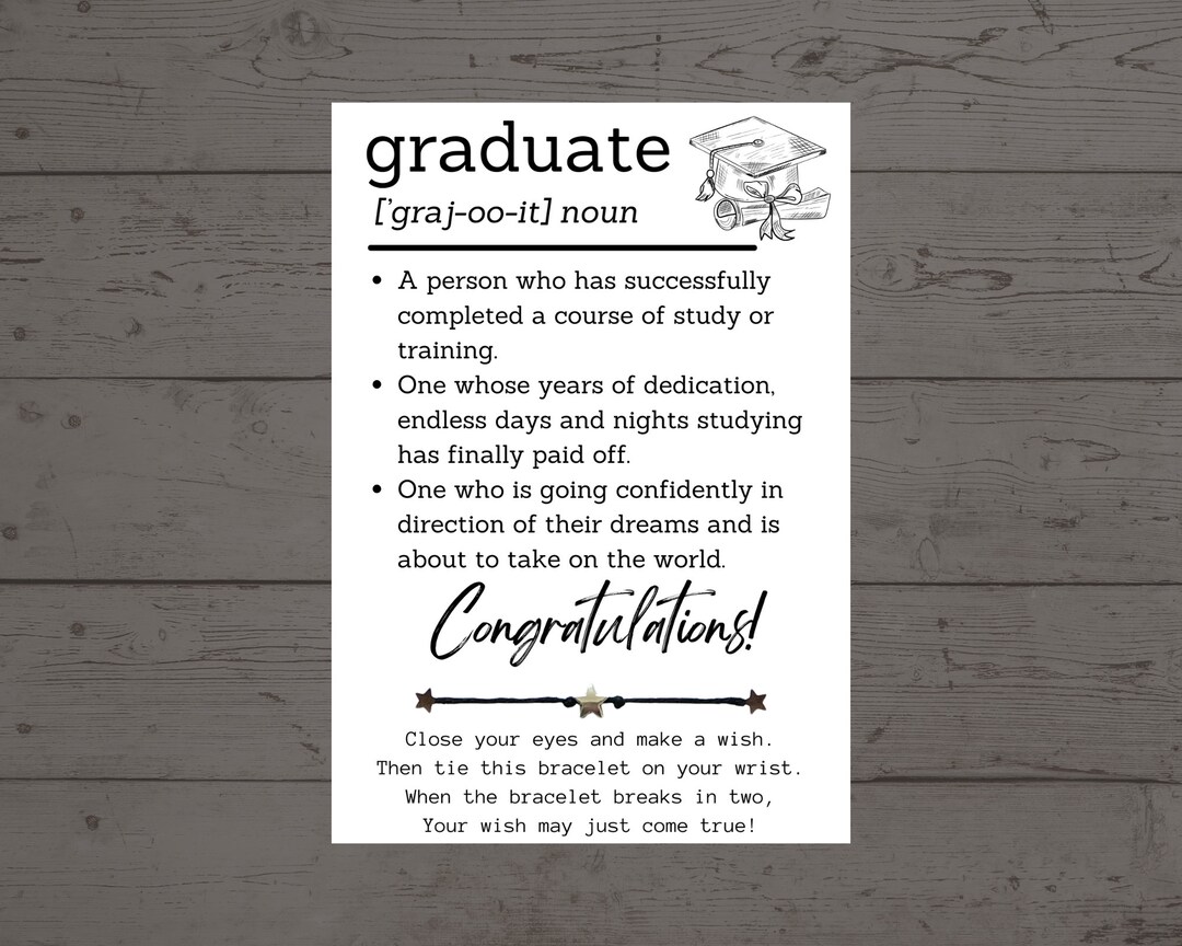 Graduate Definition, Wish Bracelet, College Graduate Gift, Graduation ...
