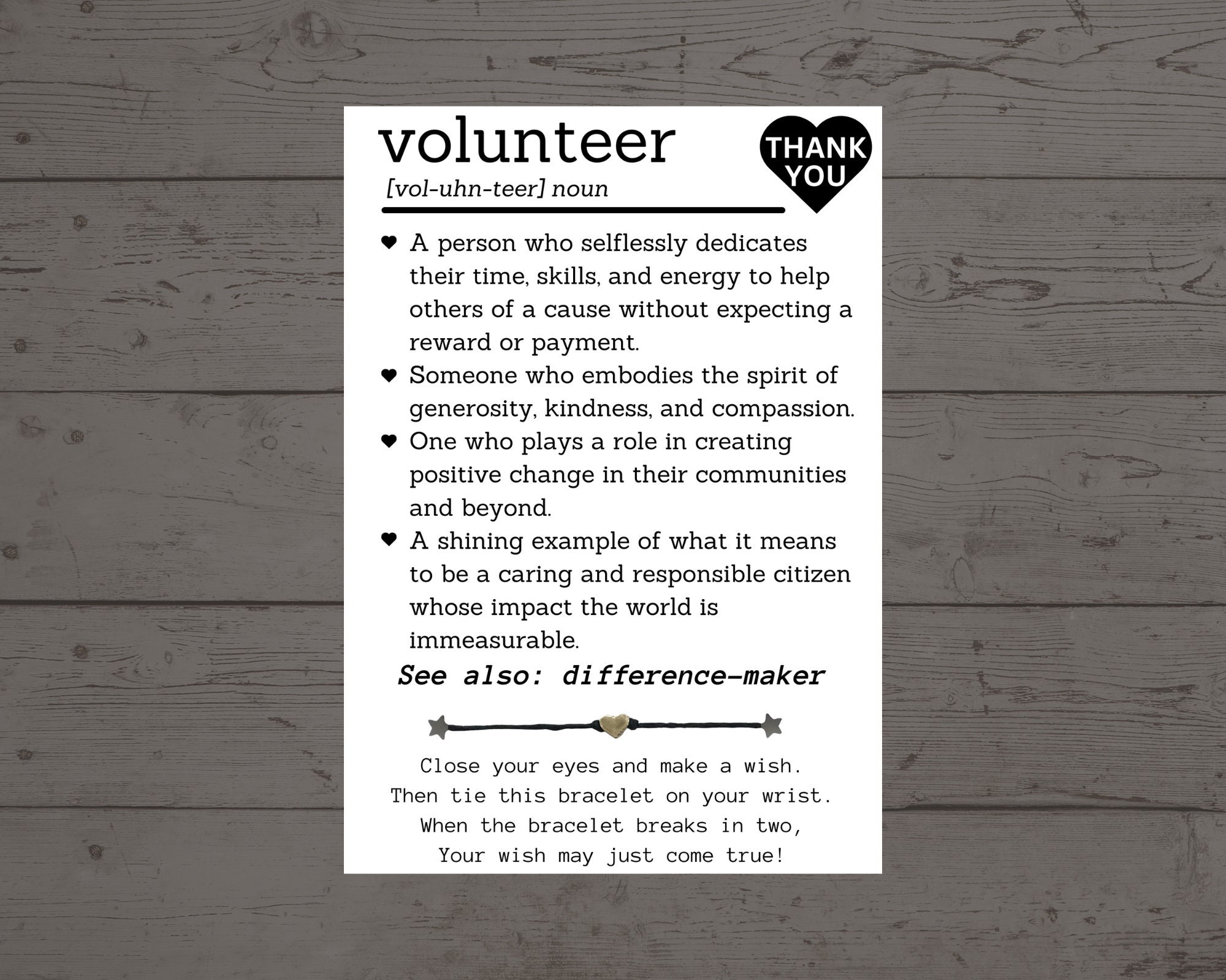 Volunteer Definition, Wish Bracelet, Gift for Volunteers, Appreciation ...