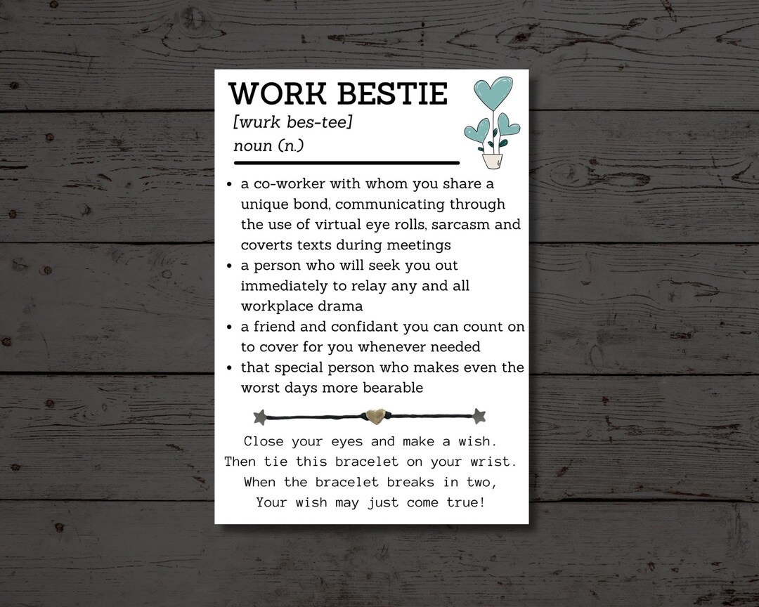 Work Bestie Definition Card, Work Bestie Wish Bracelet, Work Bestie ...
