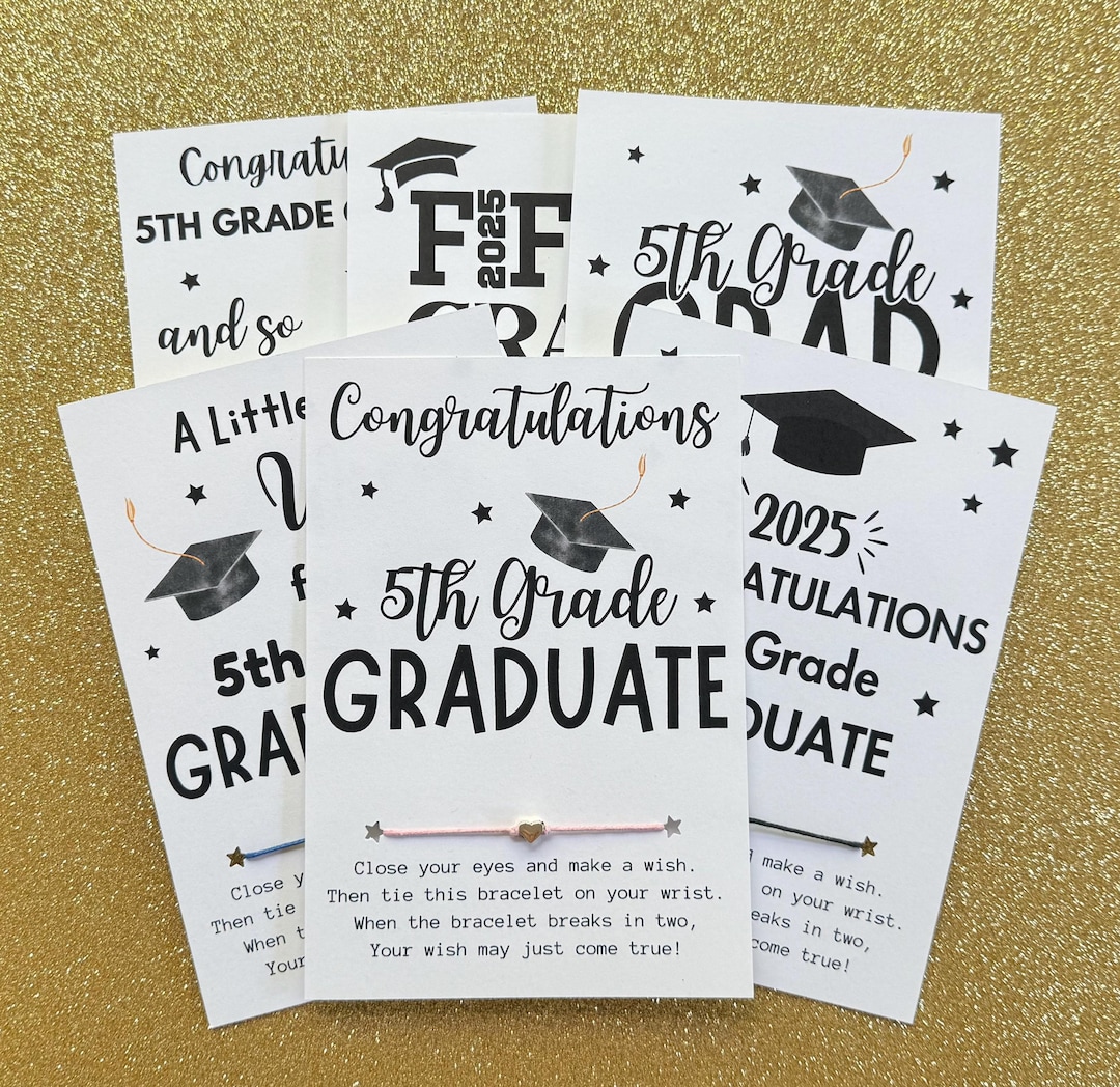 5th Grade Graduation Card, Wish Bracelet, 5th Grade Graduate Gift, 5th ...