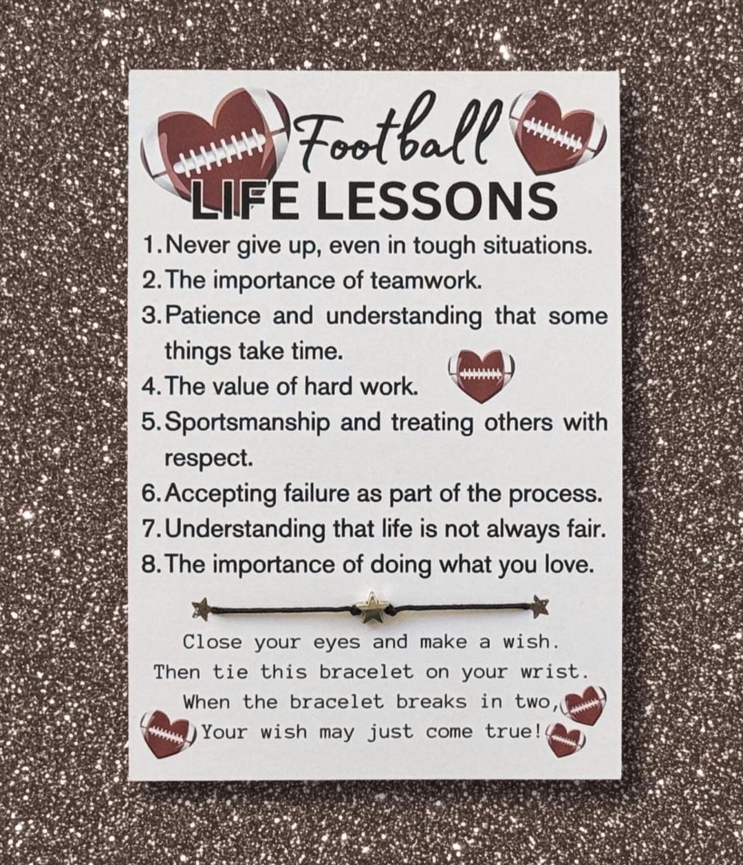 Football LIFE LESSONS Card, Wish Bracelet, Football Gifts, End of ...