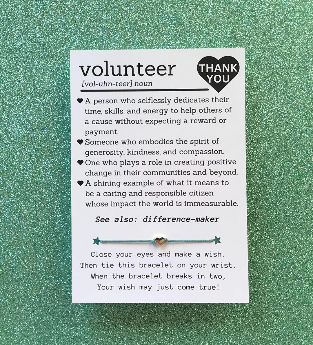 Volunteer Definition, Wish Bracelet, Gift for Volunteers, Appreciation ...