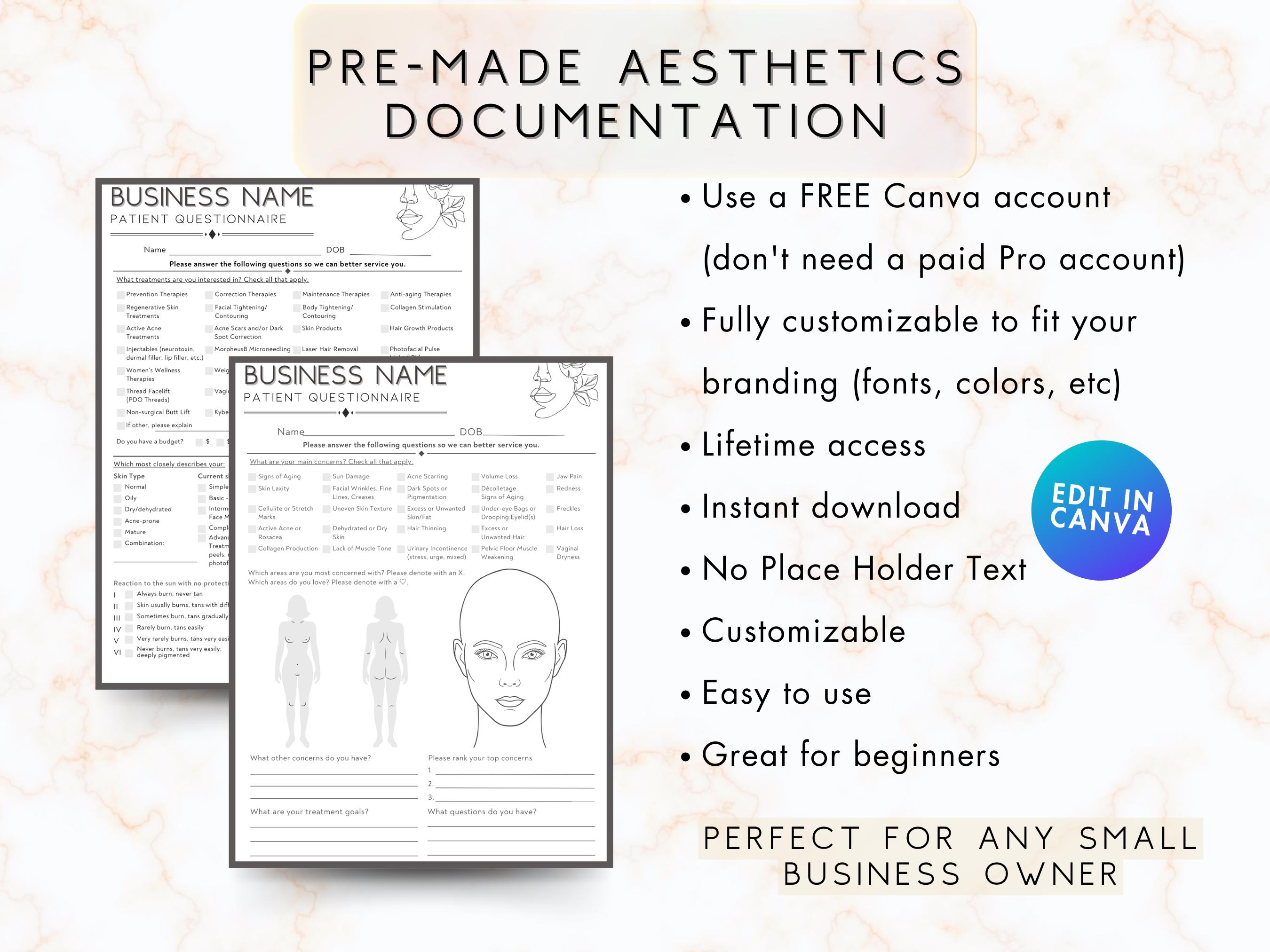 Minimalist Med Spa Forms Bundle: Intake, SOAP Notes, Questionnaire ...