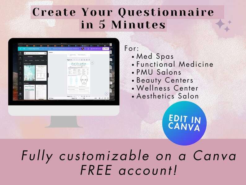 Editable Med Spa Skin Questionnaire - Instant Download Printable Client ...