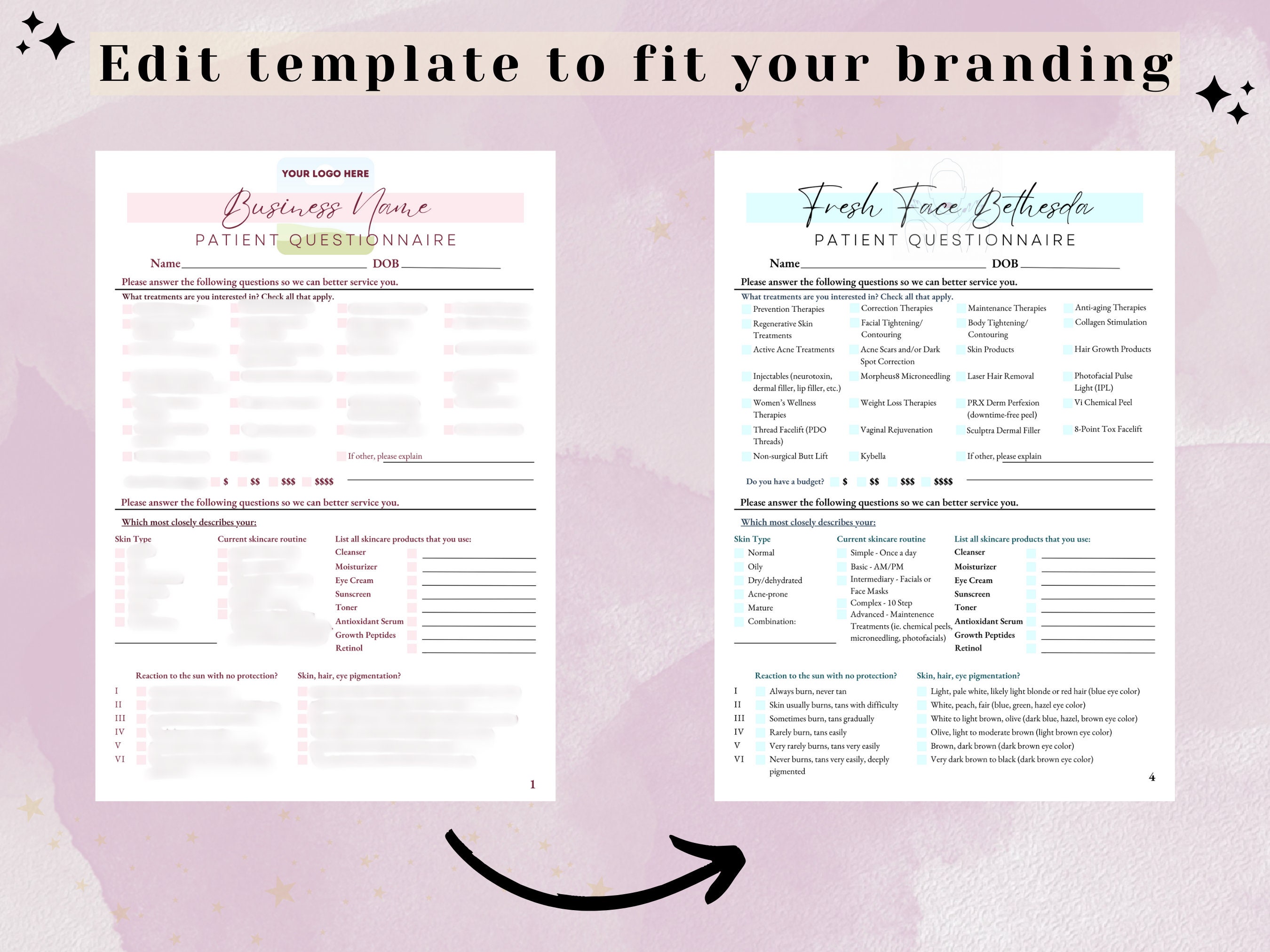 Editable Med Spa Skin Questionnaire - Instant Download Printable Client ...