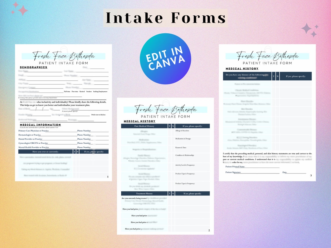 Editable Med Spa COMPLETE Intake Form - Instant Download & Printable ...